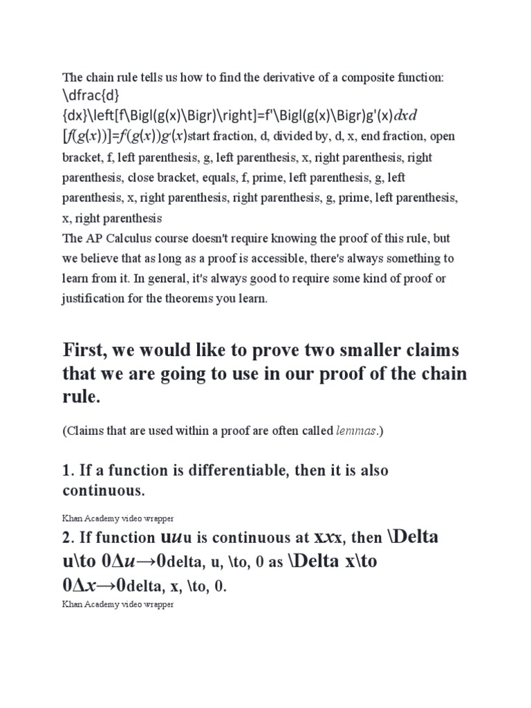 Chain Rule Proof and Applications | PDF
