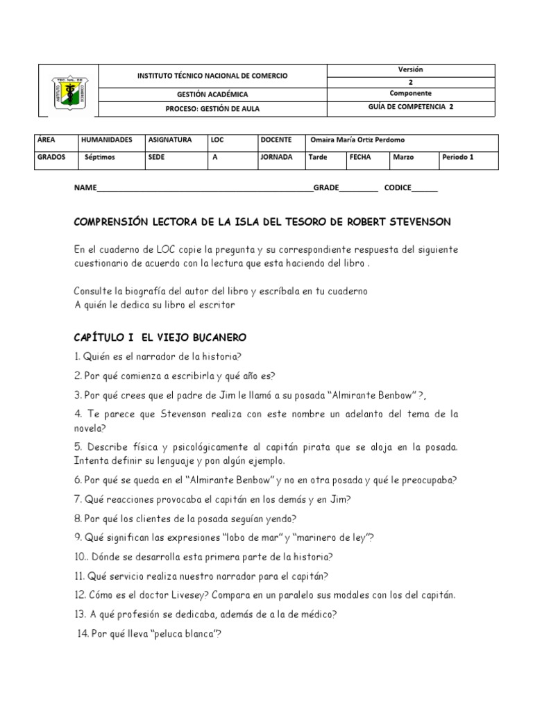 Cuestionario La Isla Del Tesoro 7 | PDF | Isla del tesoro
