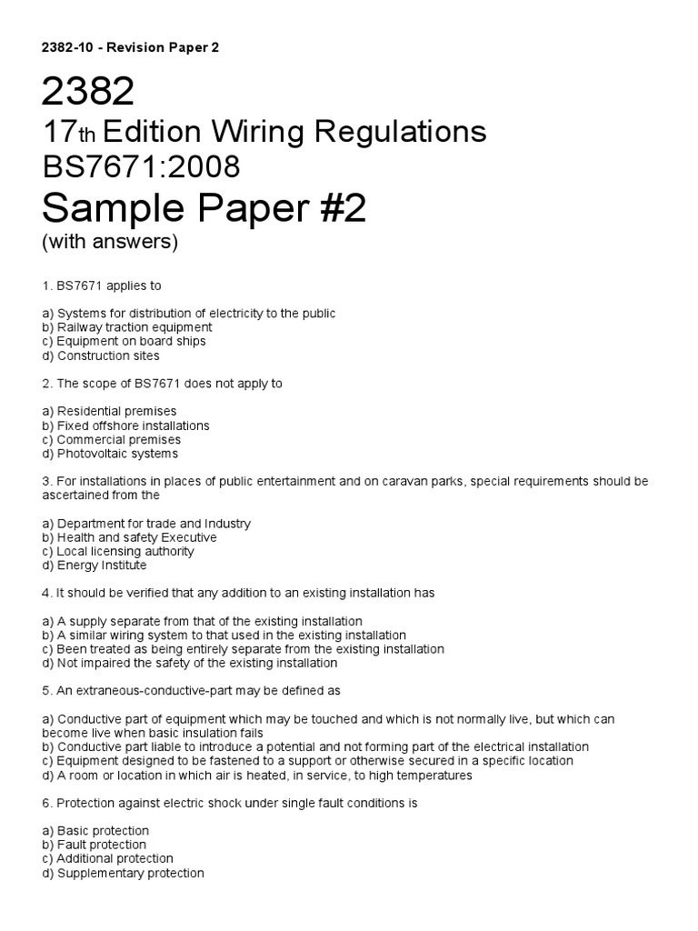 17 Edition Wiring Regulations BS7671:2008: 2382-10 - Revision Paper 2 ...