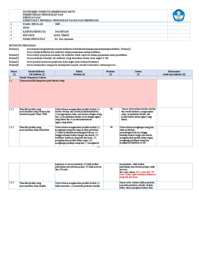 Instrumen 8 SNP Contoh | PDF