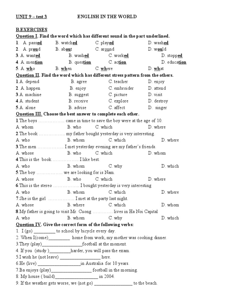 Bai Tap Tieng Anh Lop 9 Chuong Trinh Moi Unit 9 English in The World ...