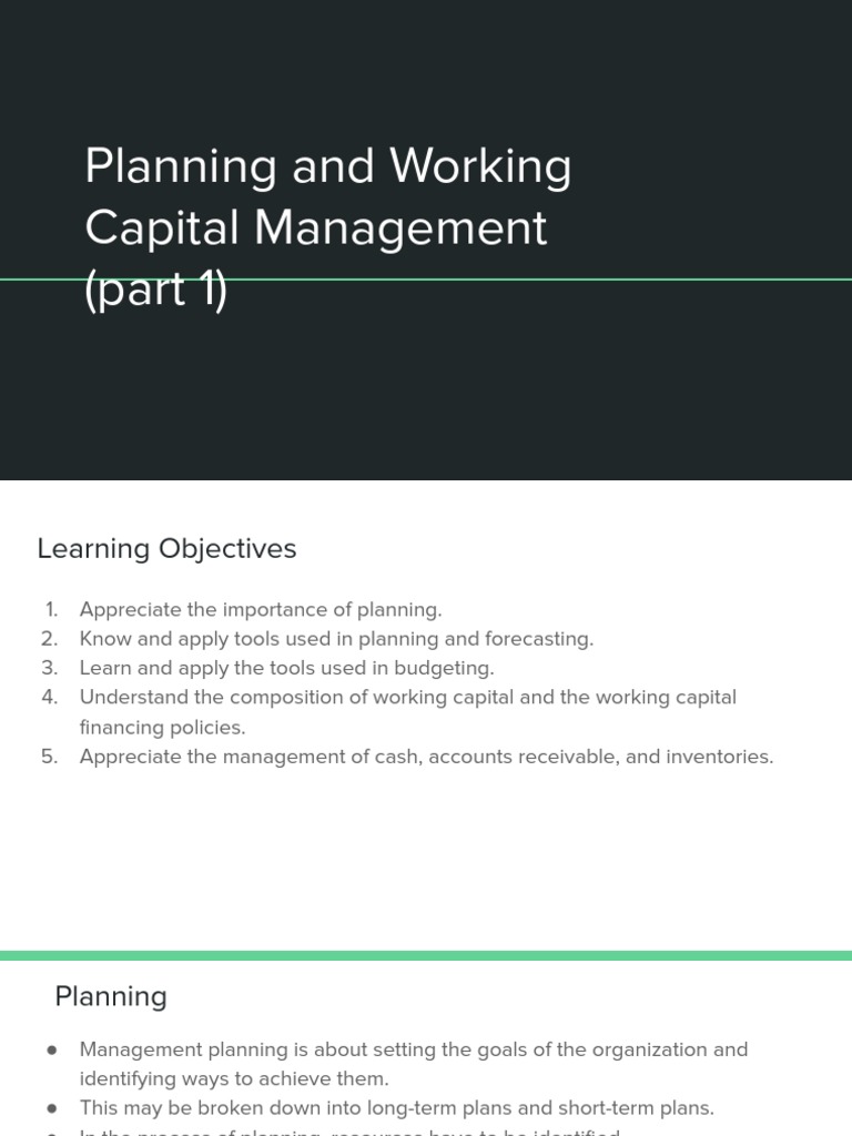 Planning and Working Capital Management Part 1 | PDF | Receipt | Inventory