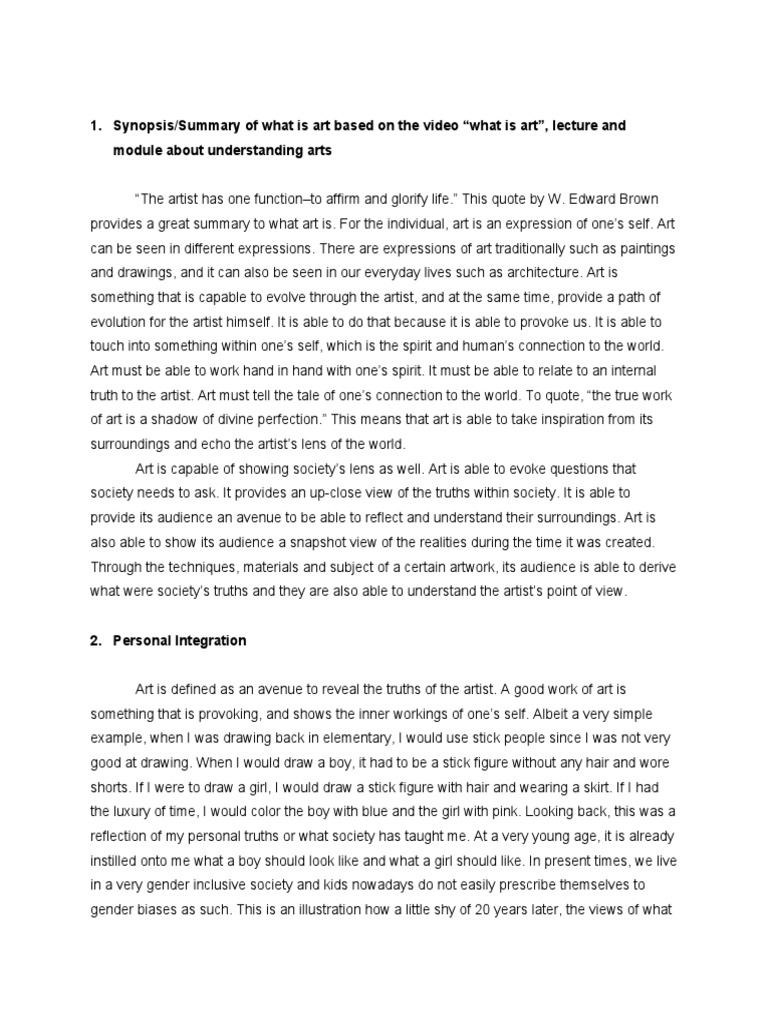Synopsis/Summary of What Is Art Based On The Video "What Is Art ...