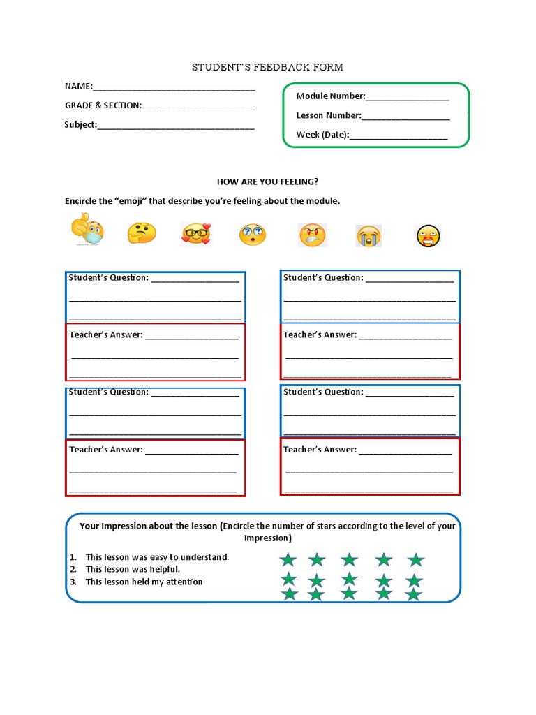 Student Feedback Form Template | PDF
