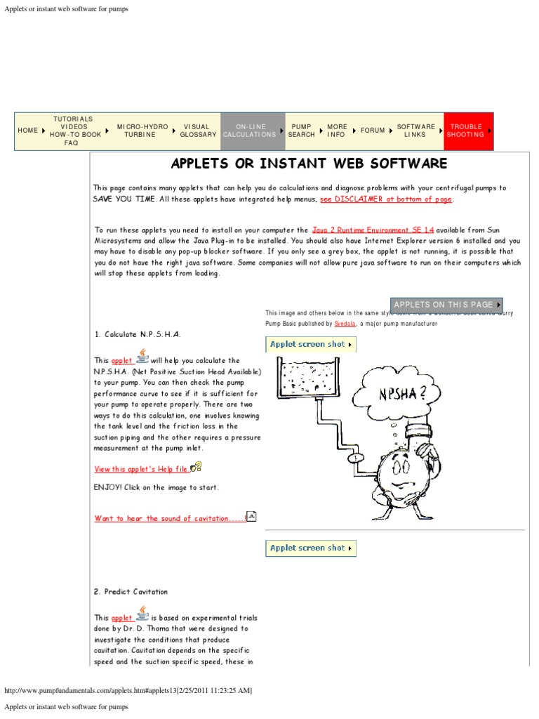 Pump Calculation Tools and Applets | PDF | Pump | Pipe (Fluid Conveyance)