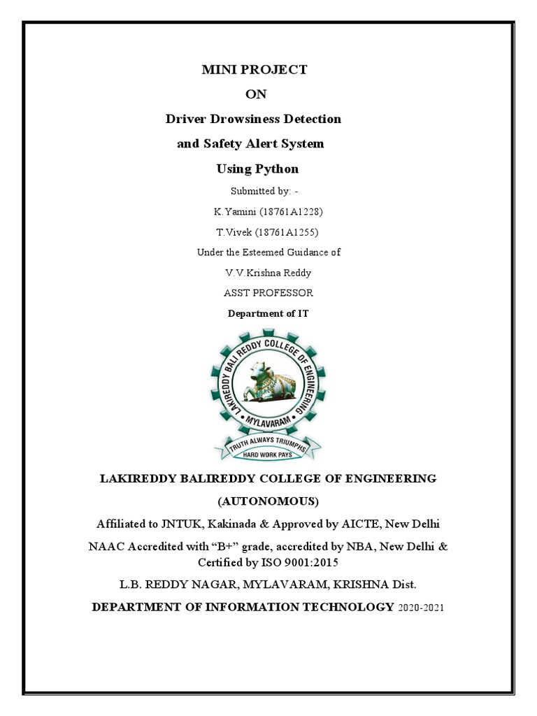 Mini Project ON Driver Drowsiness Detection and Safety Alert System ...