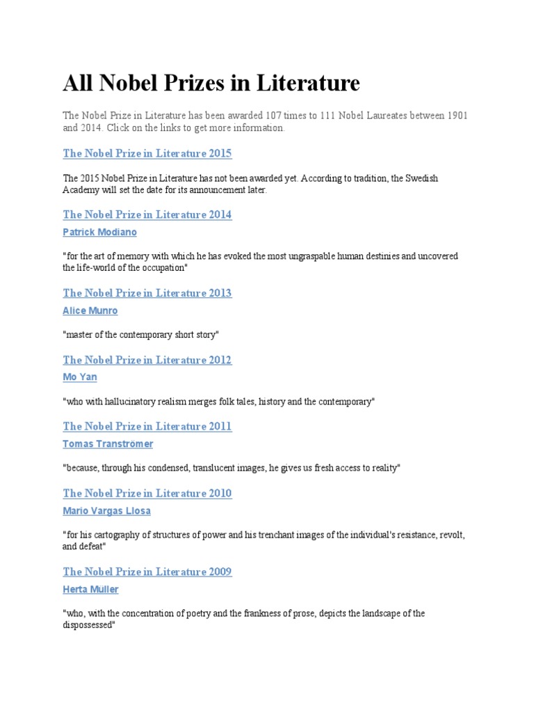Complete List of Nobel Laureates in Literature | PDF | Poetry