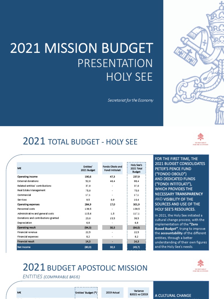 2021 Mission Budget Presentation Holy See | PDF | Holy See | Revenue