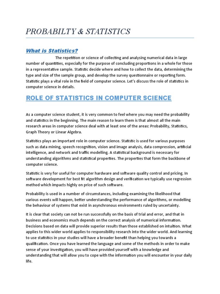 Probabilty & Statistics: Role of Statistics in Computer Science | PDF ...