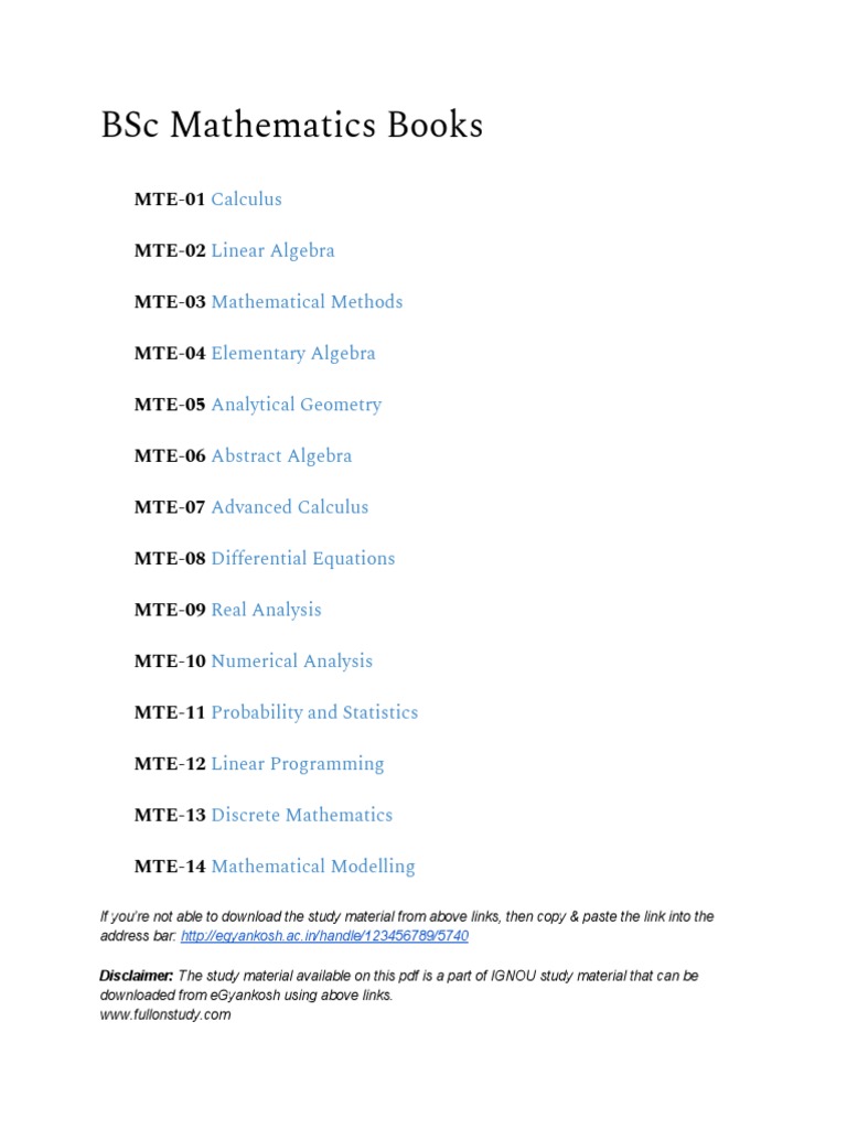 BSC Mathematics Books | PDF