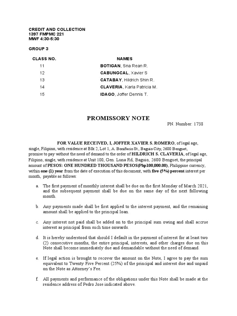 Promissory Note Group 3 | PDF | Promissory Note | Interest