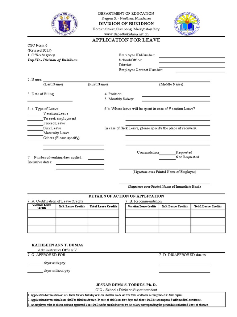 CSC Form 6 2017 | PDF | Sick Leave | Working Time