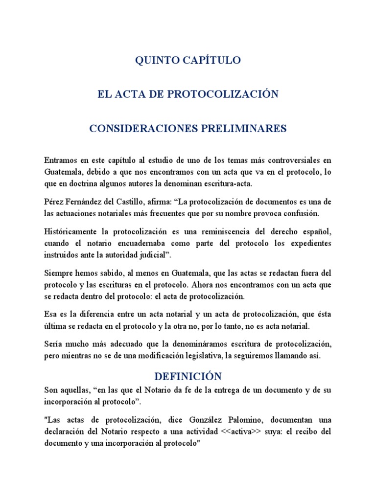 5 Capítulo - Acta de Protocolizacion | PDF | Derecho Civil (Common Law) | Ley común