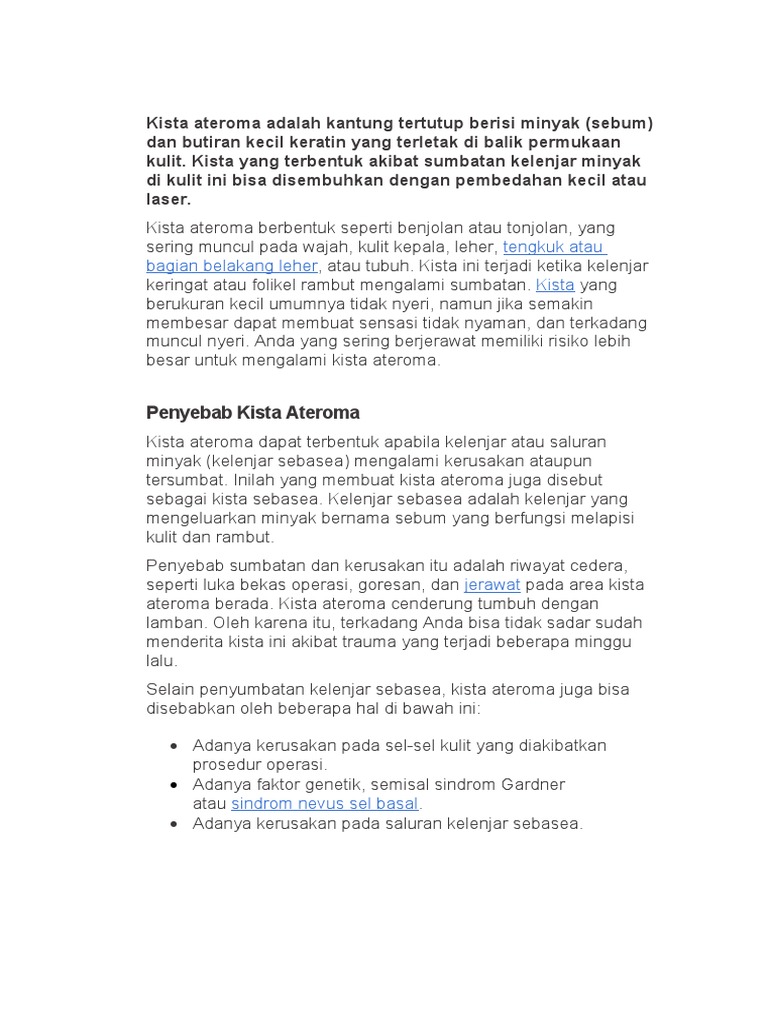 Penyebab Kista Ateroma dan Penanganannya | PDF