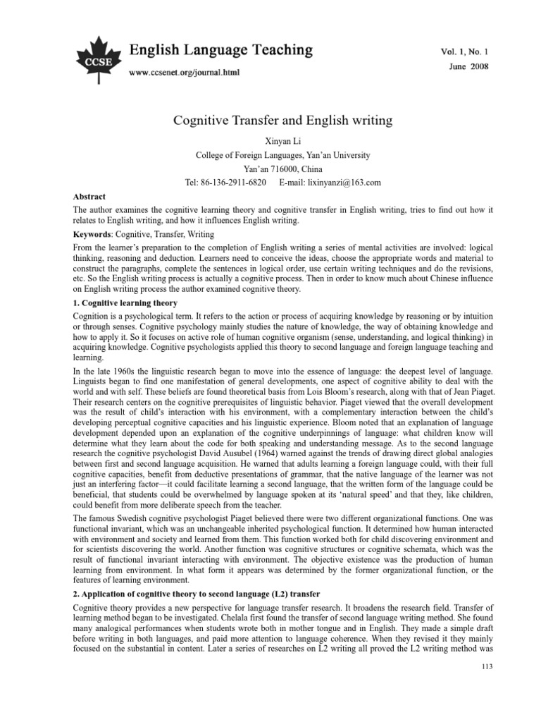 Cognitive Transfer and English Writing | PDF | Cognitive Psychology ...