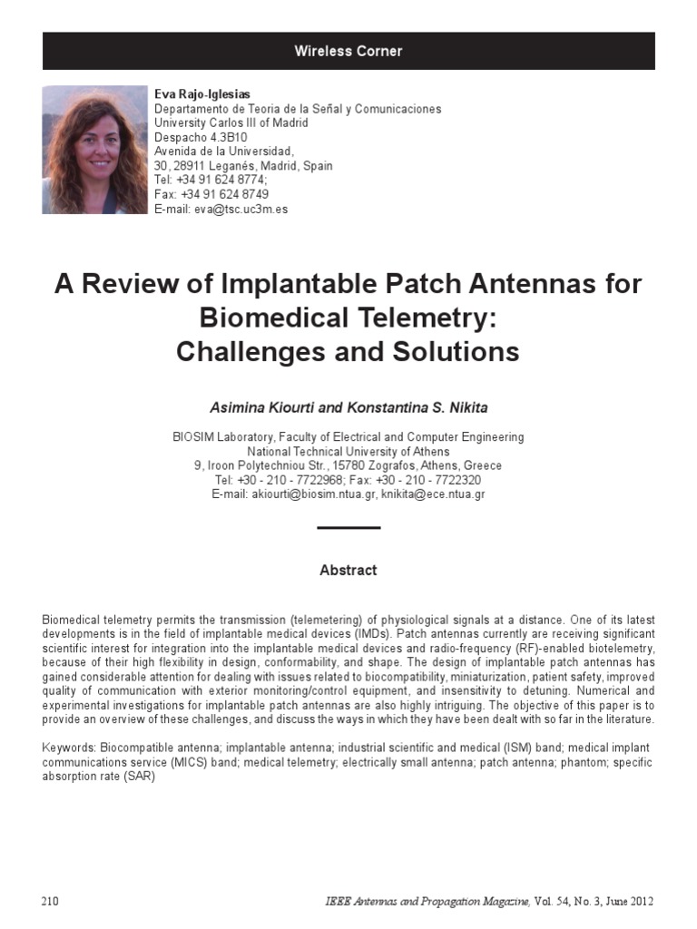 A Review of Implantable Patch Antennas For Biomedical Telemetry ...
