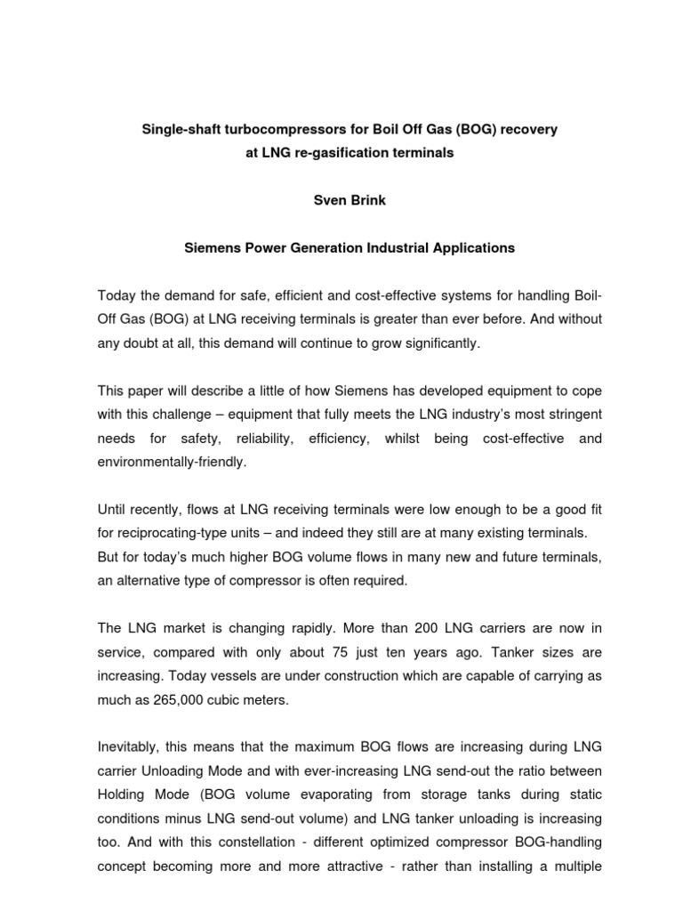 Single-Shaft Turbocompressors For Boil Off Gas (BOG) Recovery at LNG Re ...