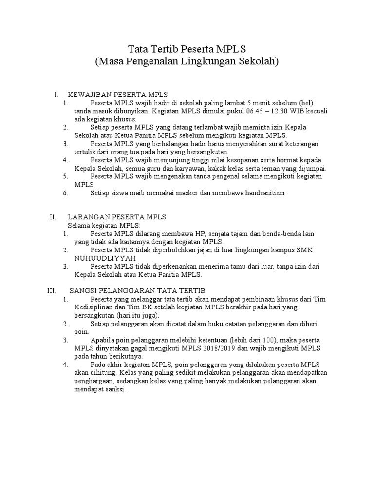 Tata Tertib Peserta MPLS | PDF
