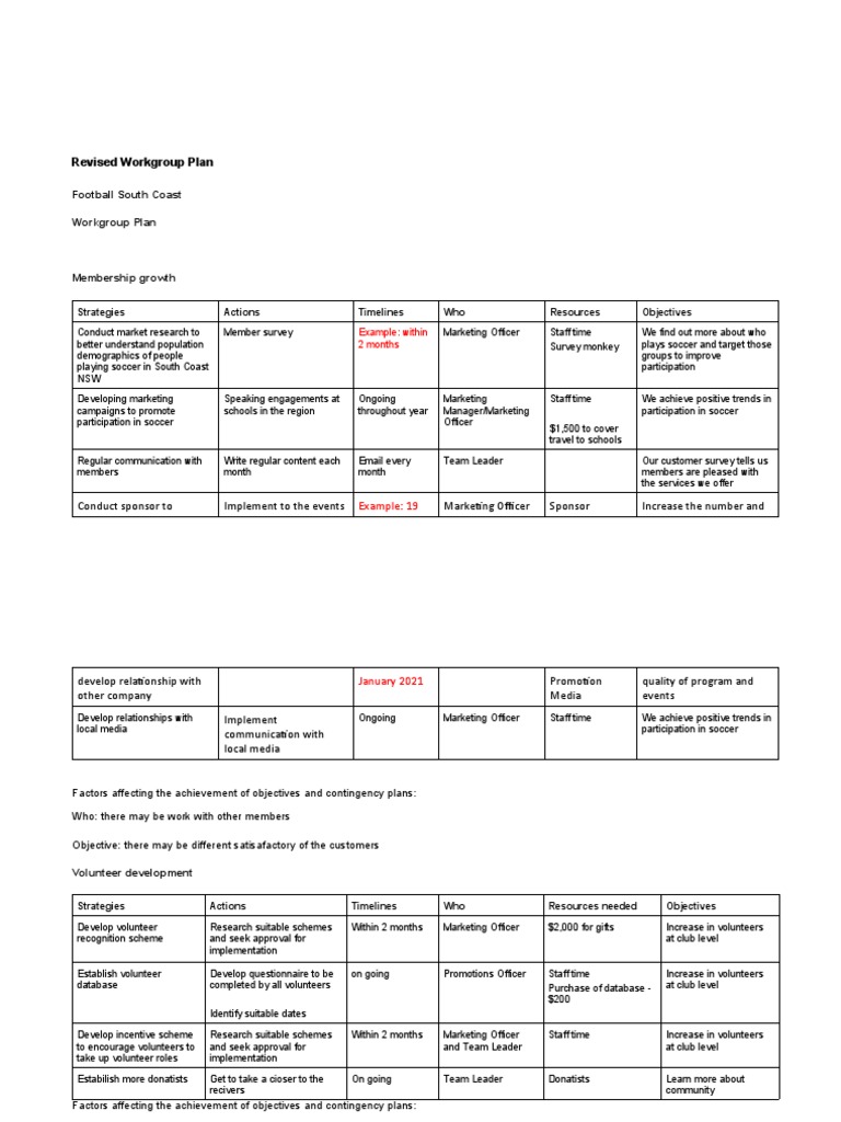 Workgroup Plan Revised Template | PDF | Volunteering | Marketing