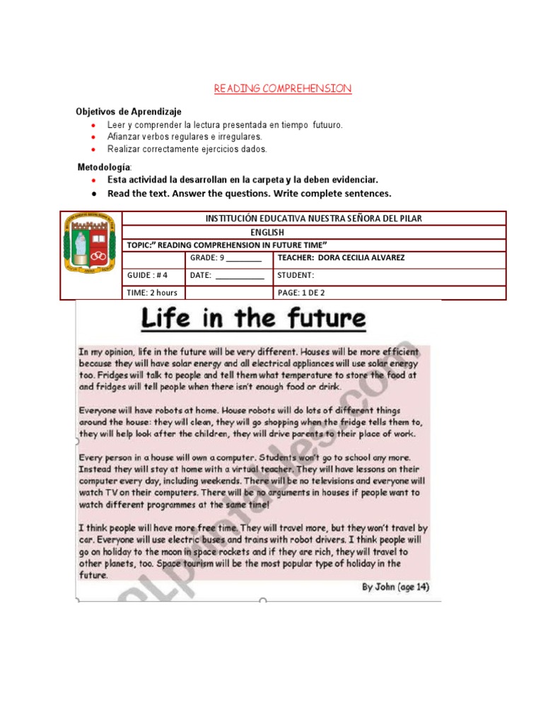 Future Reading Comprehension Guide | PDF | Career & Growth | Language ...