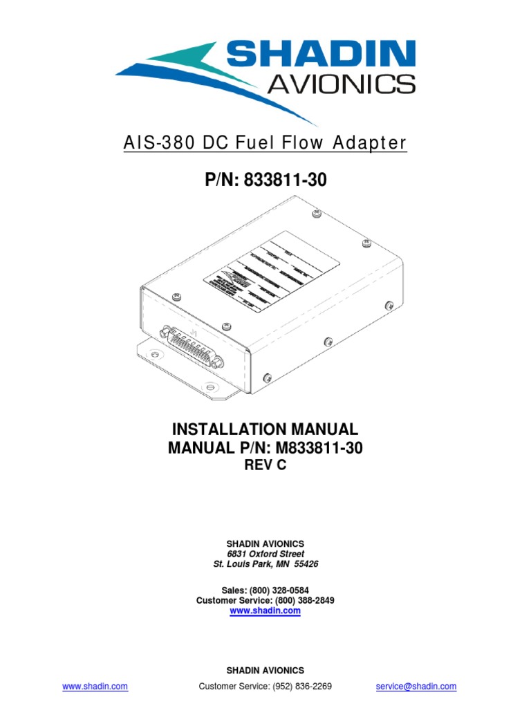 AIS-380 DC Fuel Flow Adapter P/N: 833811-30 | PDF | Personal Computers | Computer Engineering