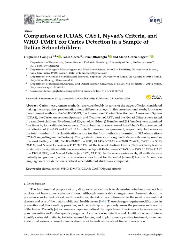 Comparison of ICDAS, CAST, Nyvad's Criteria, and WHO-DMFT For Caries ...