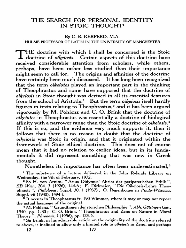 The Search For Personal Identity | PDF | Stoicism | Perception