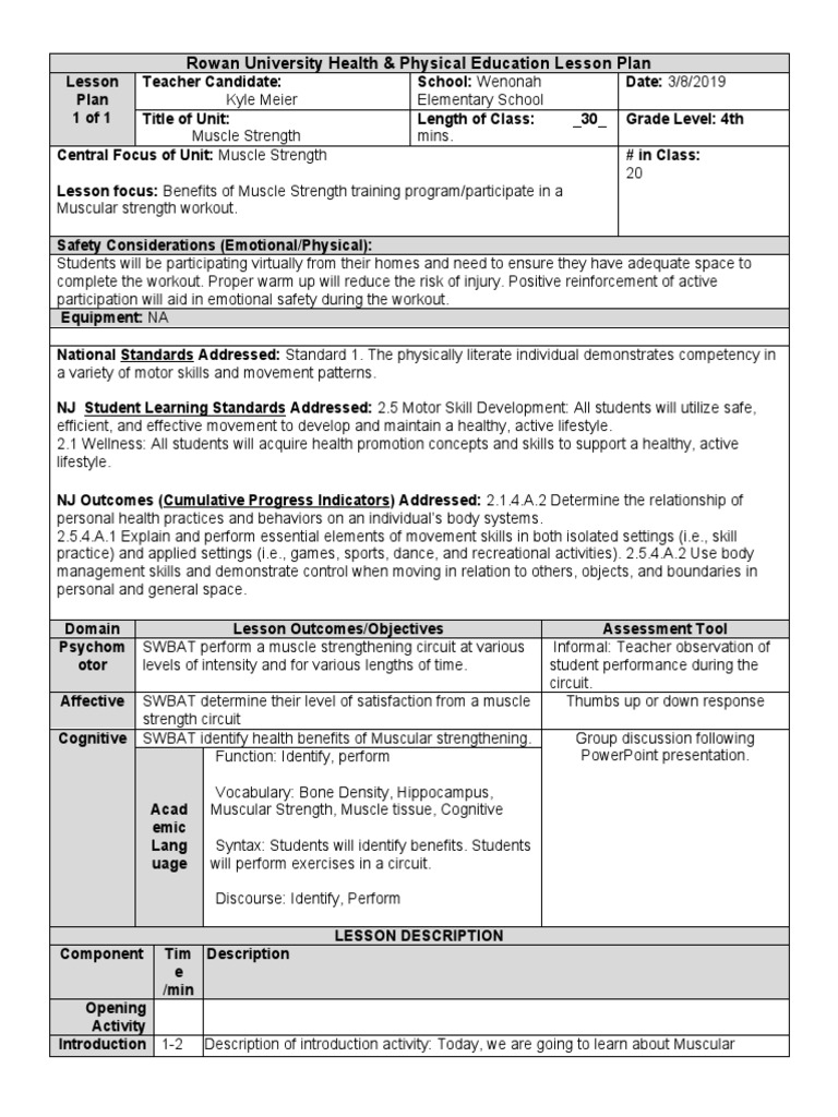 Lesson Plan Muscle Strength | PDF | Strength Training | Lesson Plan