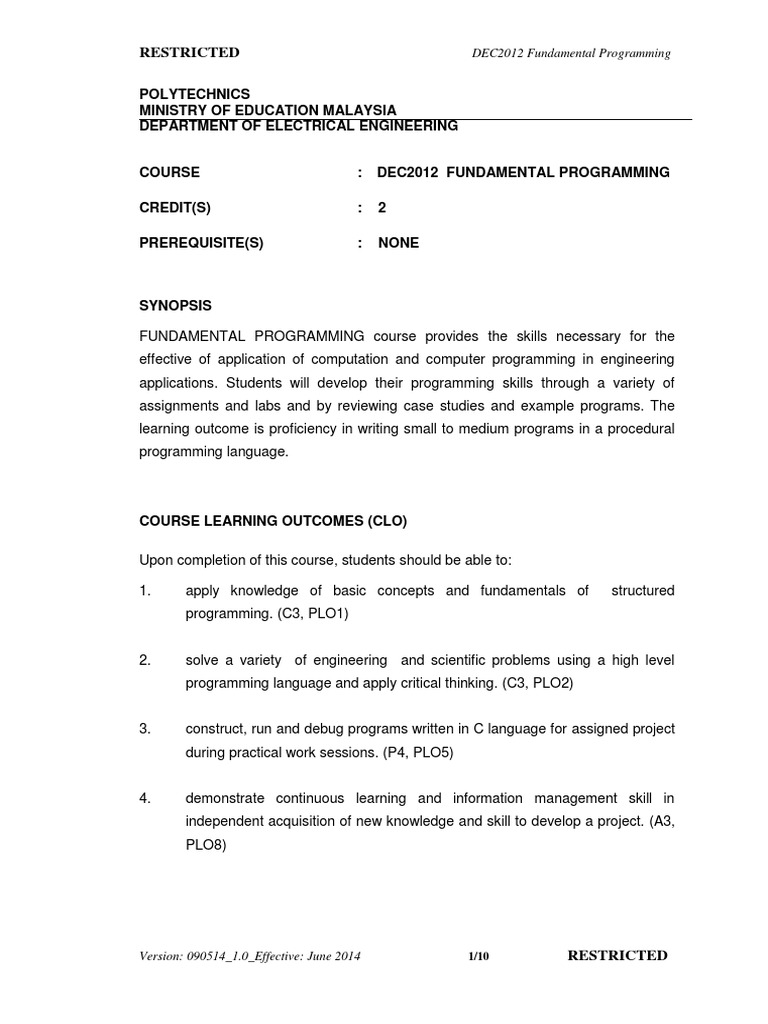 Dec2012 Fundamental Programming | PDF | C (Programming Language) | Computer Programming