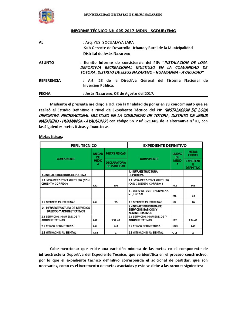 Informe de Consistencia | PDF | Presupuesto | Ingeniero civil
