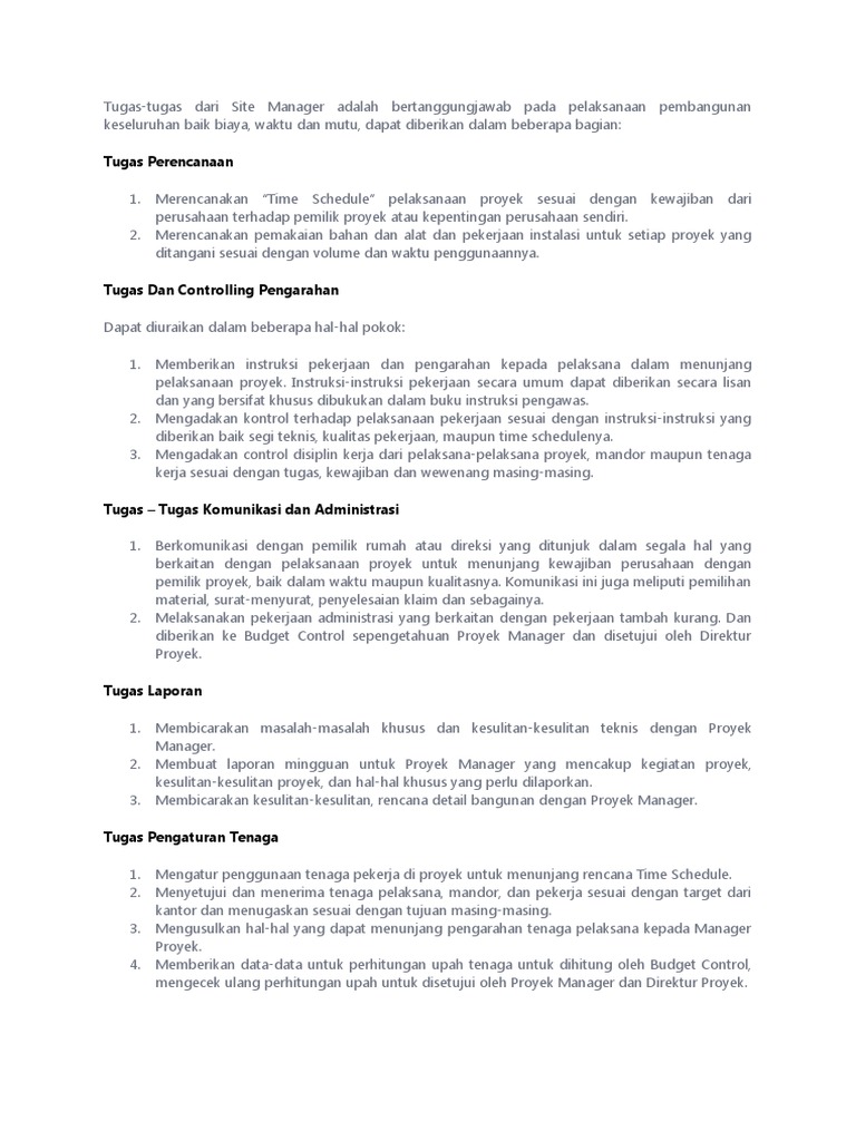 Tugas Manager Teknik | PDF