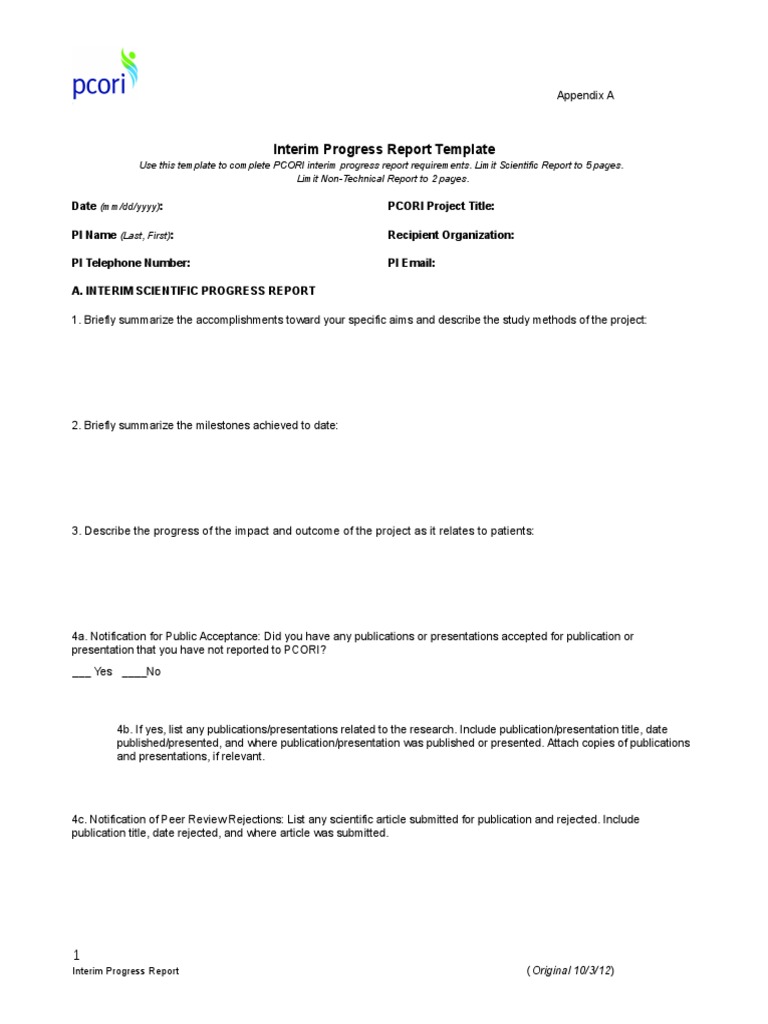 PCORI Interim Progress Report Template | PDF | Science | Communication
