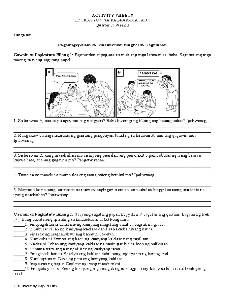 ESP 5 Activity Sheet Q2 W3 | PDF