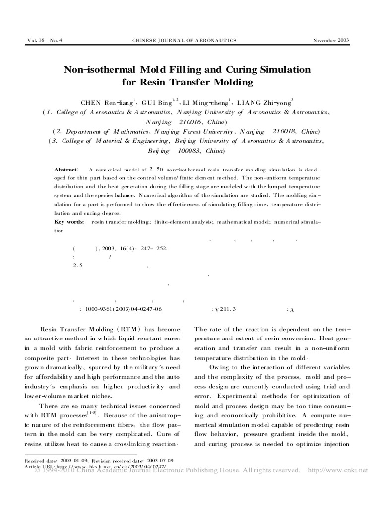 Non Isothermal Mold Filling and Curing Simulation For Resin Transfer Molding | PDF | Finite ...