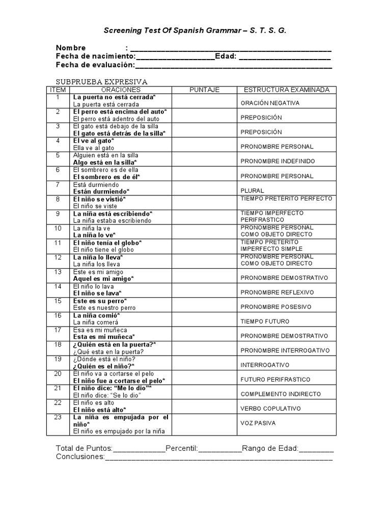 Protocolo STSG | PDF | Pronombre | Objeto (gramática)