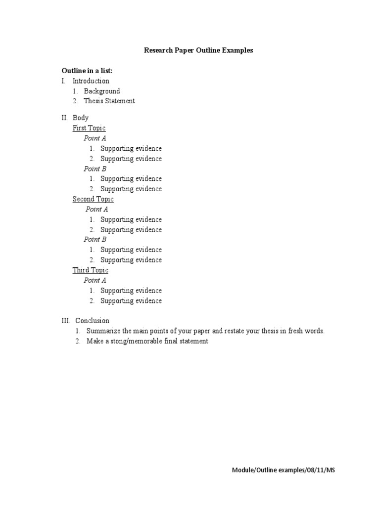Sample Research Essay Outline Template Download | PDF