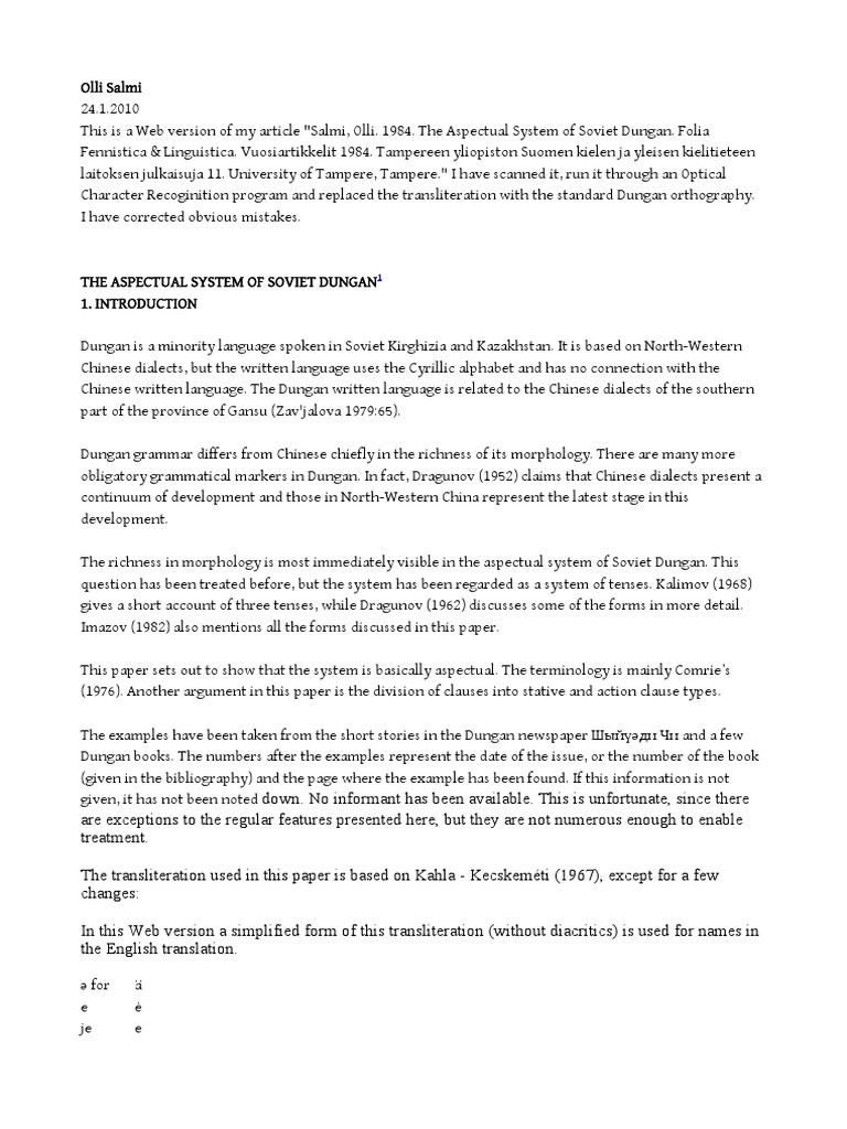 The Aspectual System of Soviet Dungan | PDF | Verb | Clause