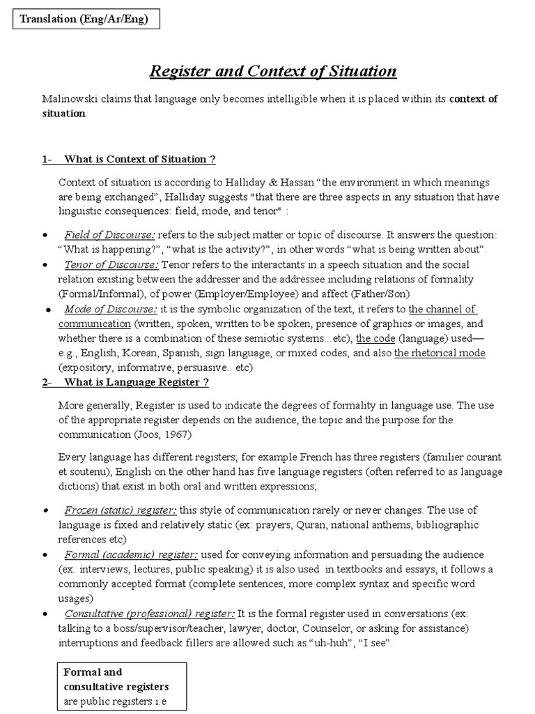 Register and Context of Situation | PDF | Human Communication | Cognition