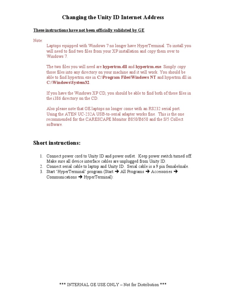 Changing The Unity ID Internet Address: These Instructions Have Not ...