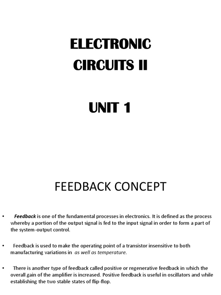 Electronic Circuits Ii Unit 1 | PDF | Amplifier | Feedback