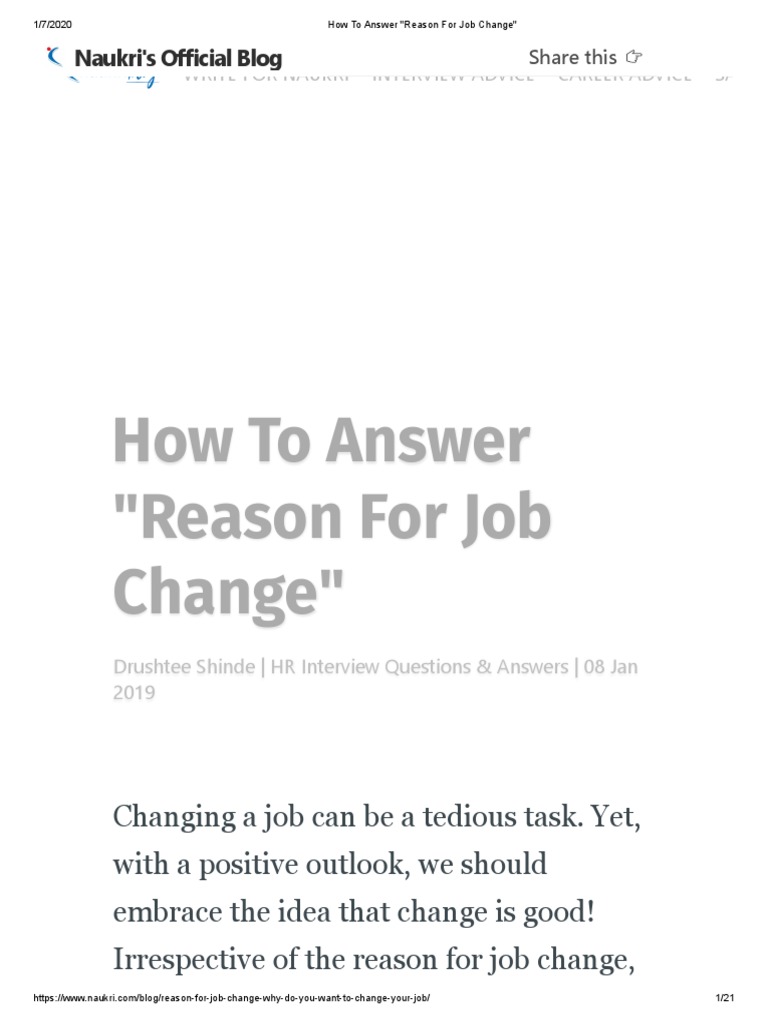 How To Answer - Reason For Job Change | PDF | Employment | Interview