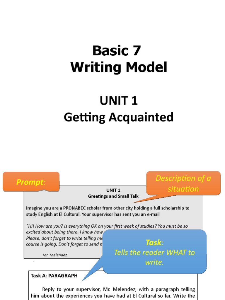 Basic 7 Writing Model Unit 1 Getting Acquainted | PDF