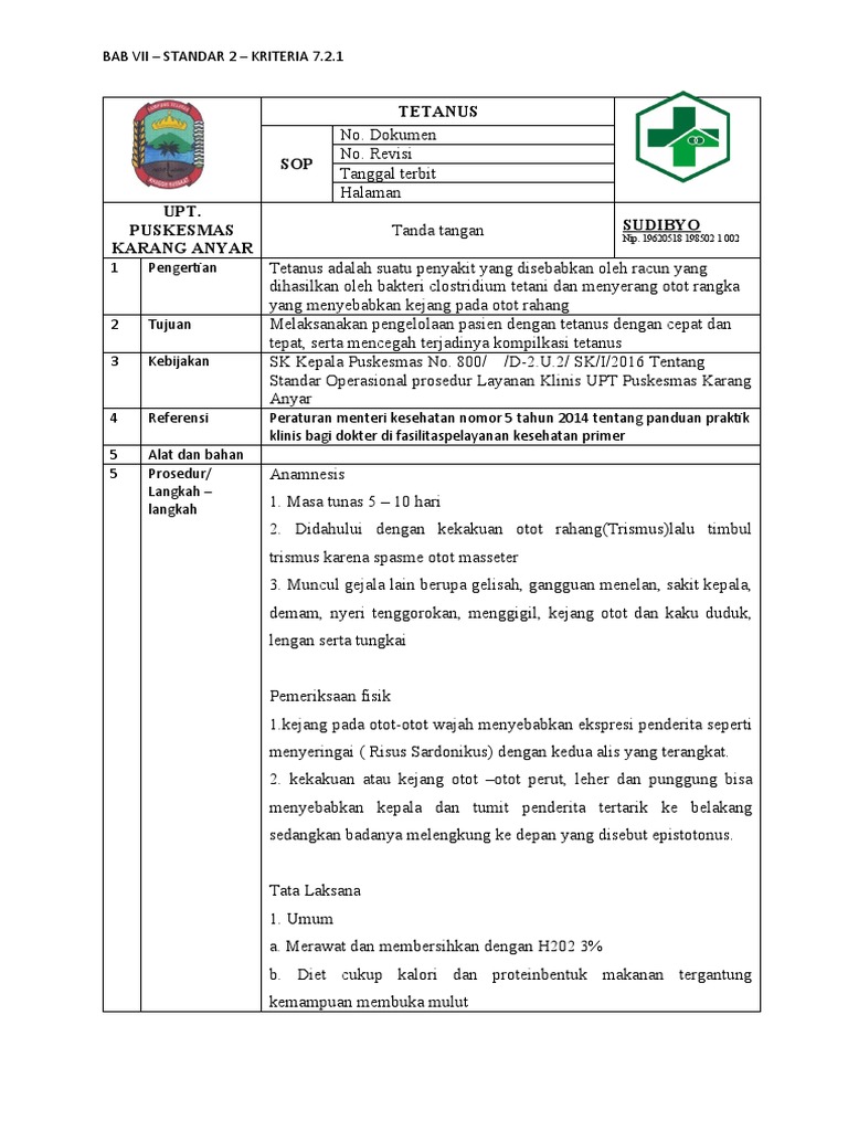 Sop Tetanus | PDF