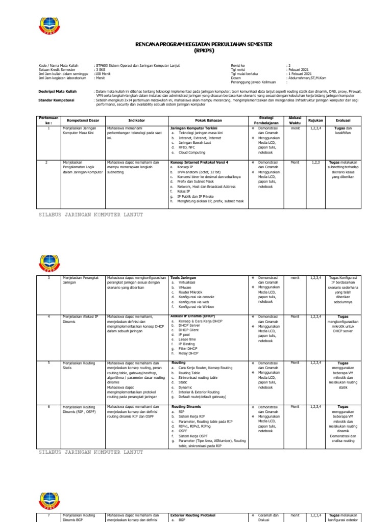RPS Jarkom Lanjut STF 603 | PDF