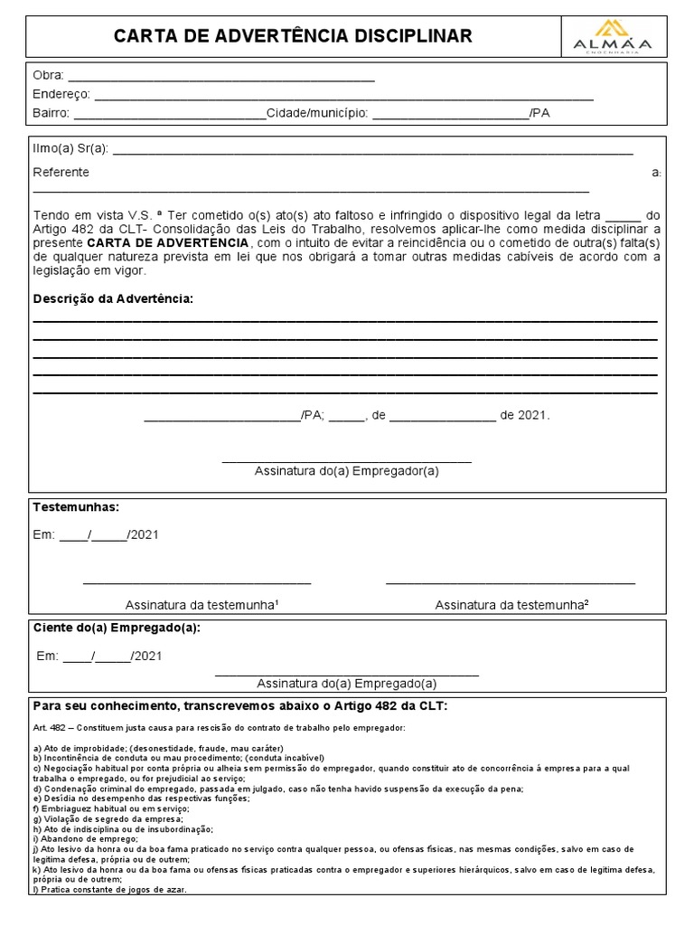 Carta de Advertencia Disciplinar Novo | PDF | Justiça | Crime e Violência Carta de Advertencia Disciplinar Novo | PDF | Justiça | Crime e Violência
