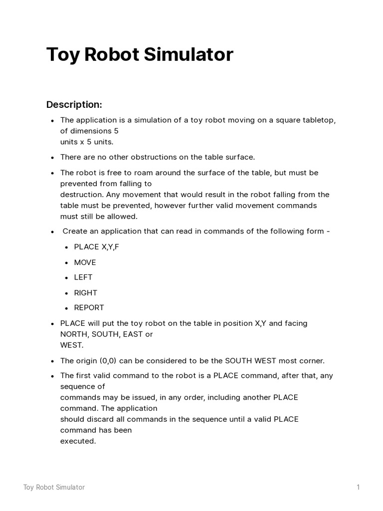Toy Robot Simulator Pdf Simulation Inputoutput 