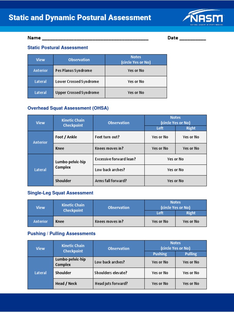 CPT7 Static Dynamic Posture Assessment Template | PDF | Anatomical Terms Of Motion | Foot