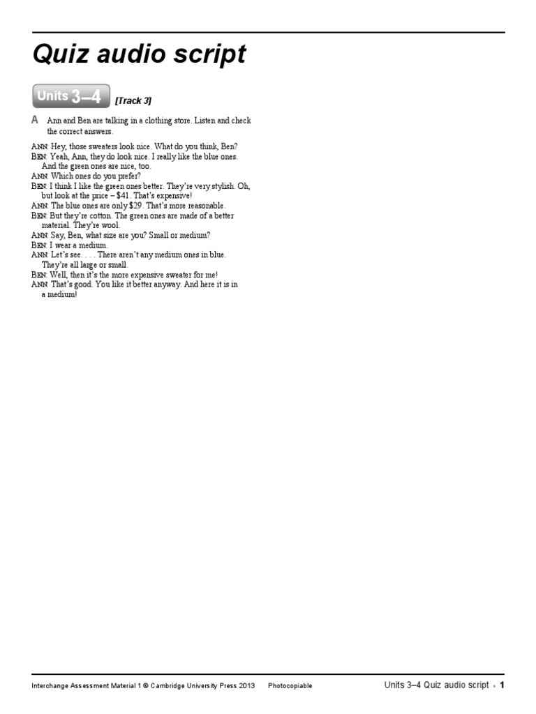 Quiz Audio Script: Units | PDF