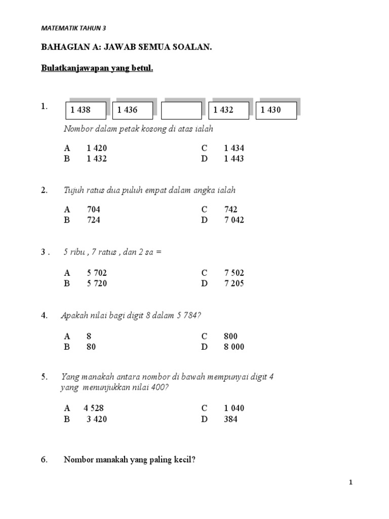 Matematik Tahun 3 | PDF