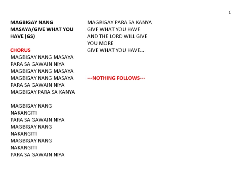 Giving Song Magbigay Nang Masaya - PGC | PDF